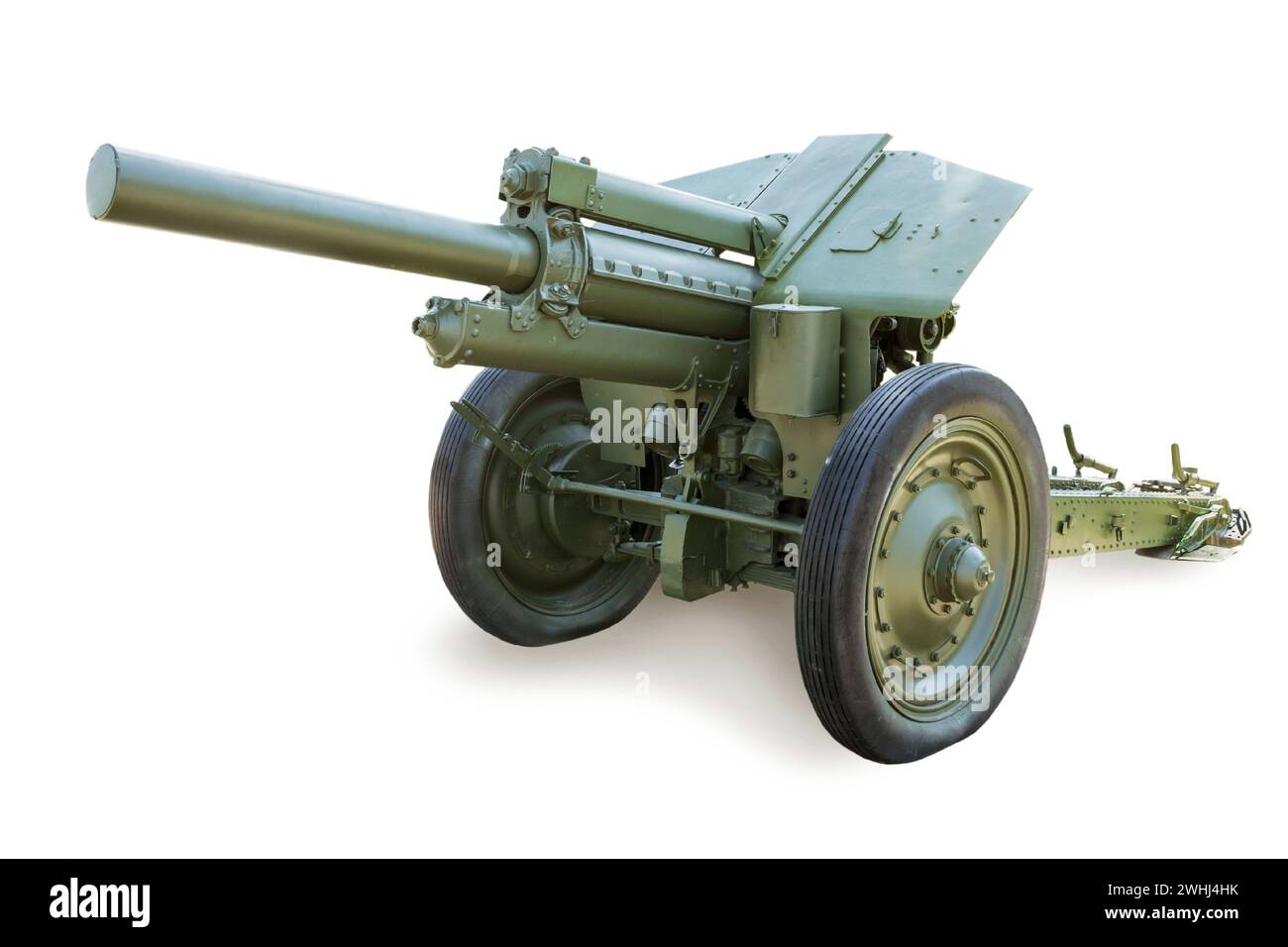 Soviet 122-mm howitzer M-30, created back in 1938. On white background ...