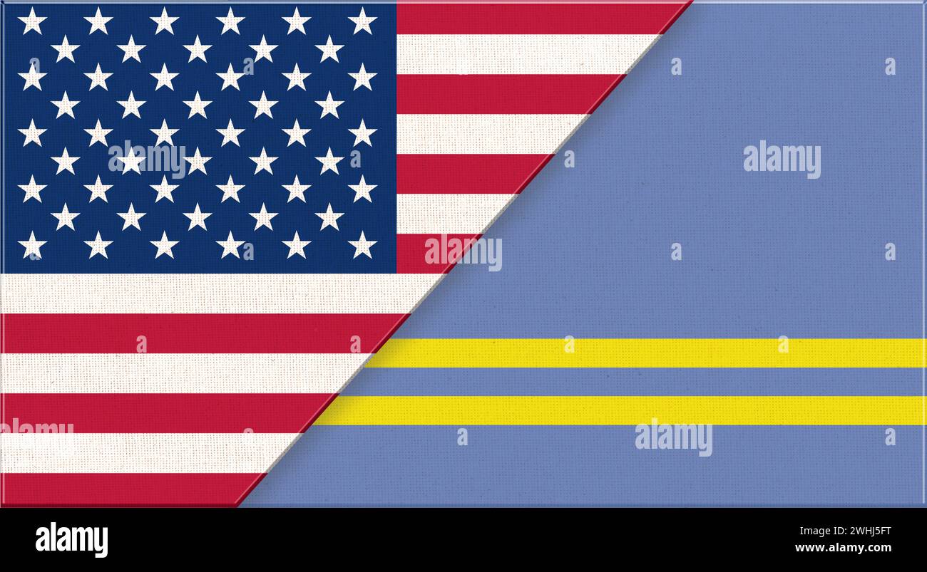 Flags of USA and Aruba. American and Aruba national flags on fabric ...