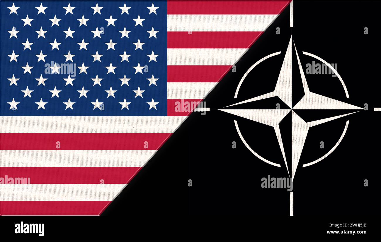 Flag of USA and NATO (North Atlantic Treaty Organization) flag. American and NATO flags on ...