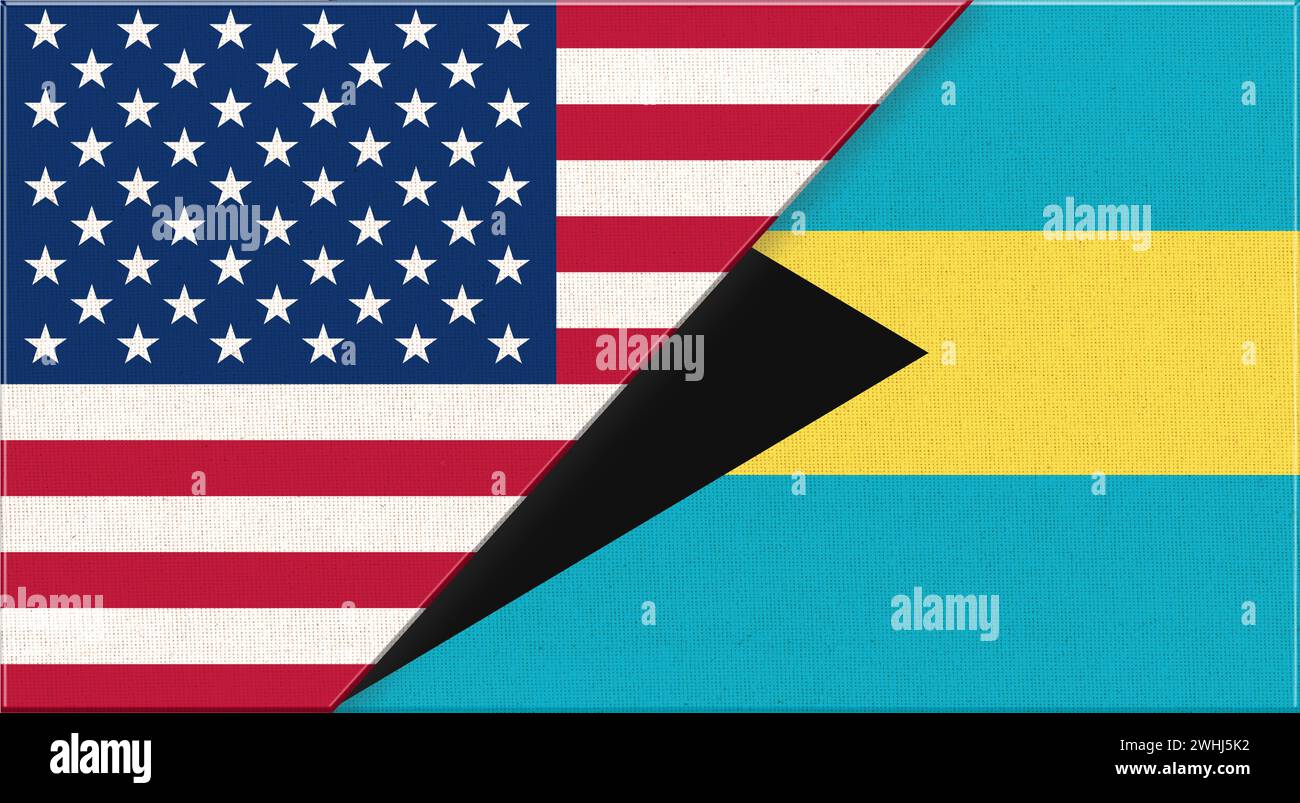 Flags of USA and Bahamas. American and Bahamas national flags on fabric ...