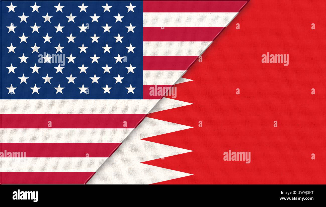 Flags of USA and Bahrain. American and Bahrain national flags on fabric ...