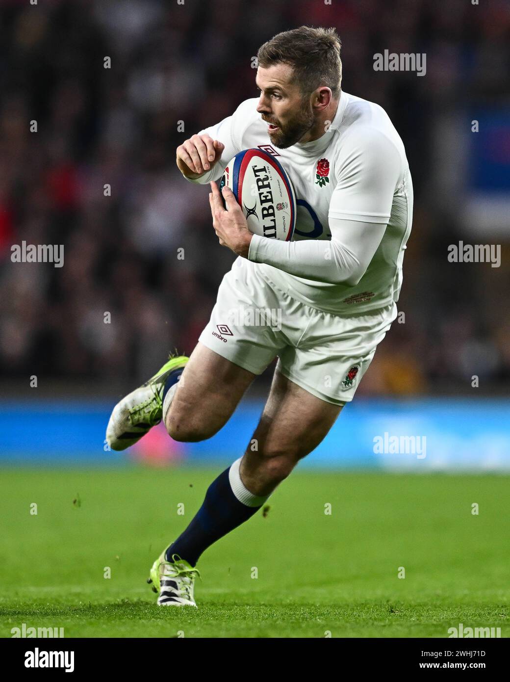 Elliot Daly of England makes a break during the 2024 Guinness 6 Nations ...