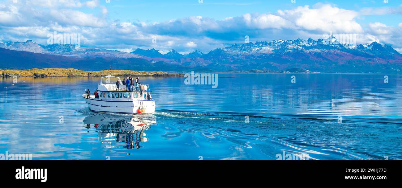 Tour ship sailing at beagle channel, ushuaia, argentina Stock Photo - Alamy
