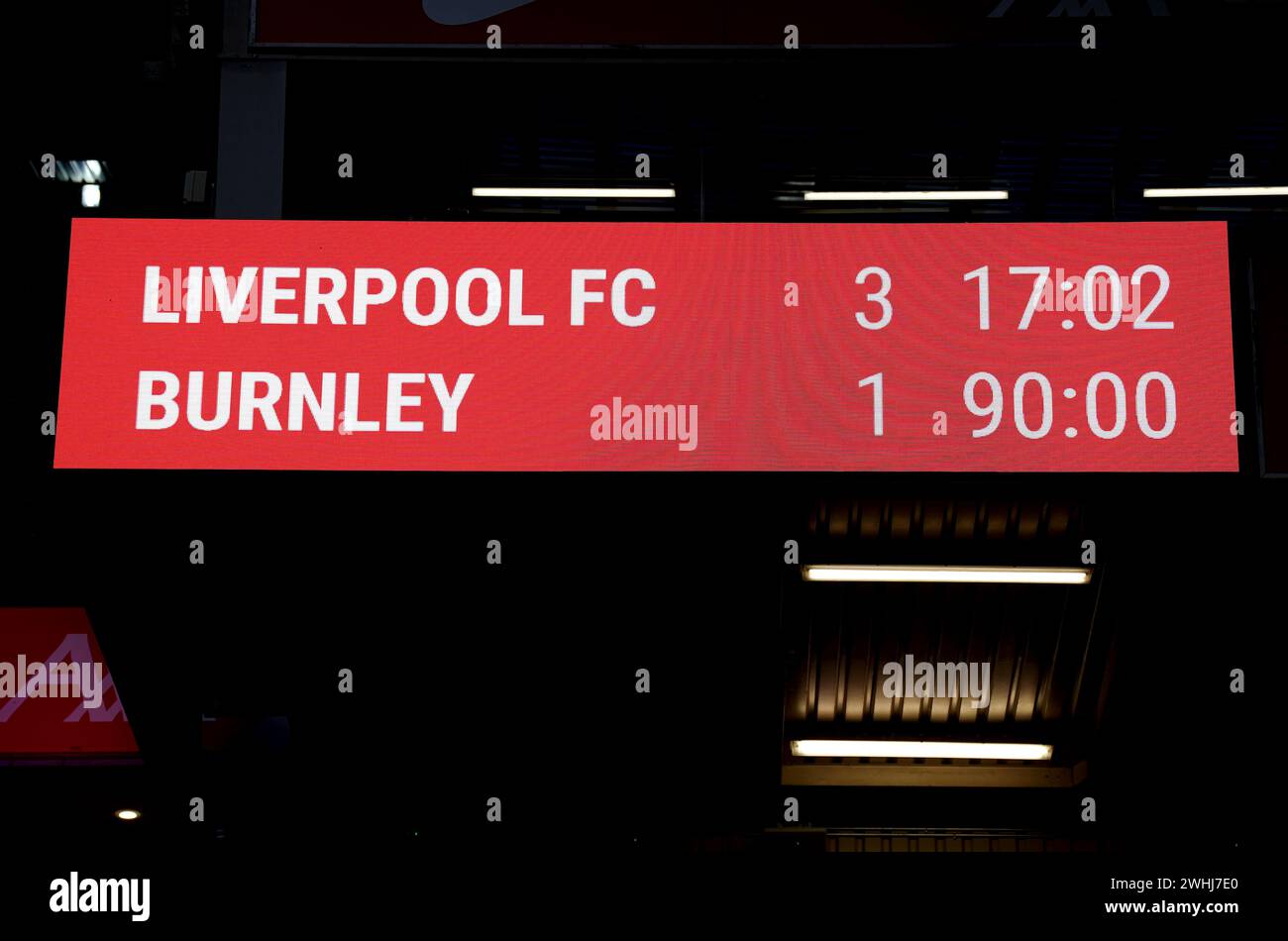 The score is shown on screen during the Premier League match at Anfield ...