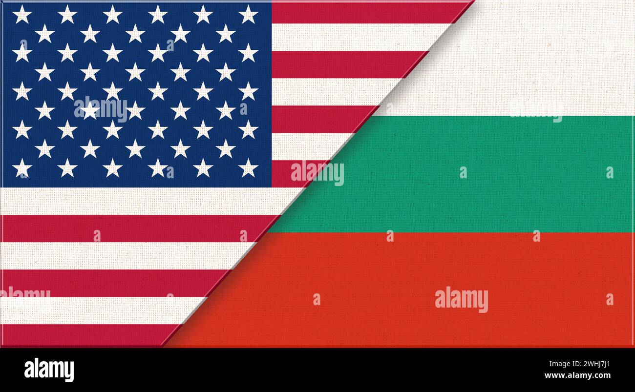 Flags of USA and Bulgaria. American and Bulgarian national flags on ...