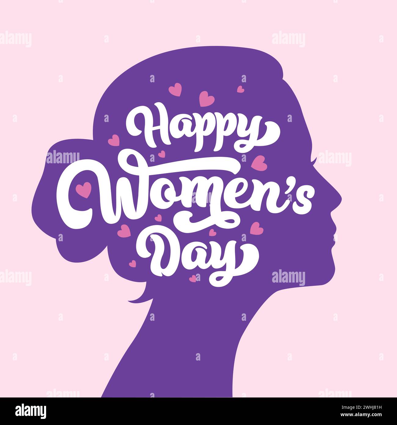 Happy women's day vector handwritten lettering illustration with women ...