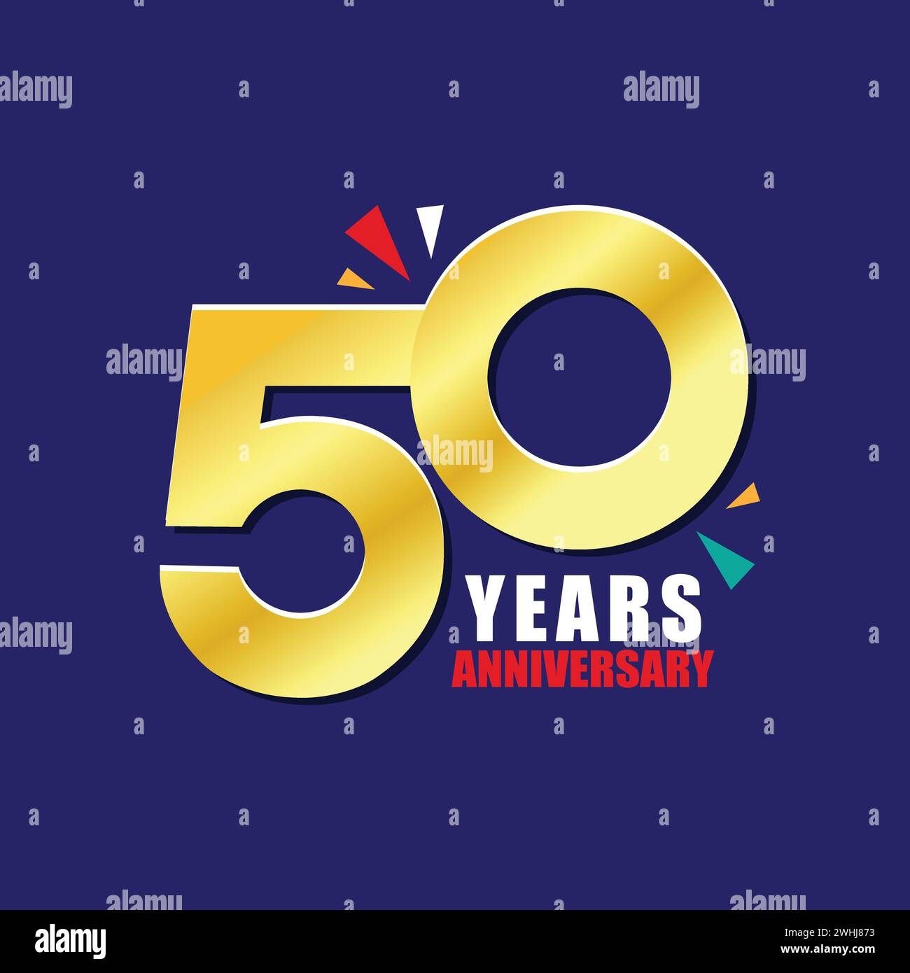 50 years anniversary logo design with celebrating elements on blue background. 50th anniversary ...