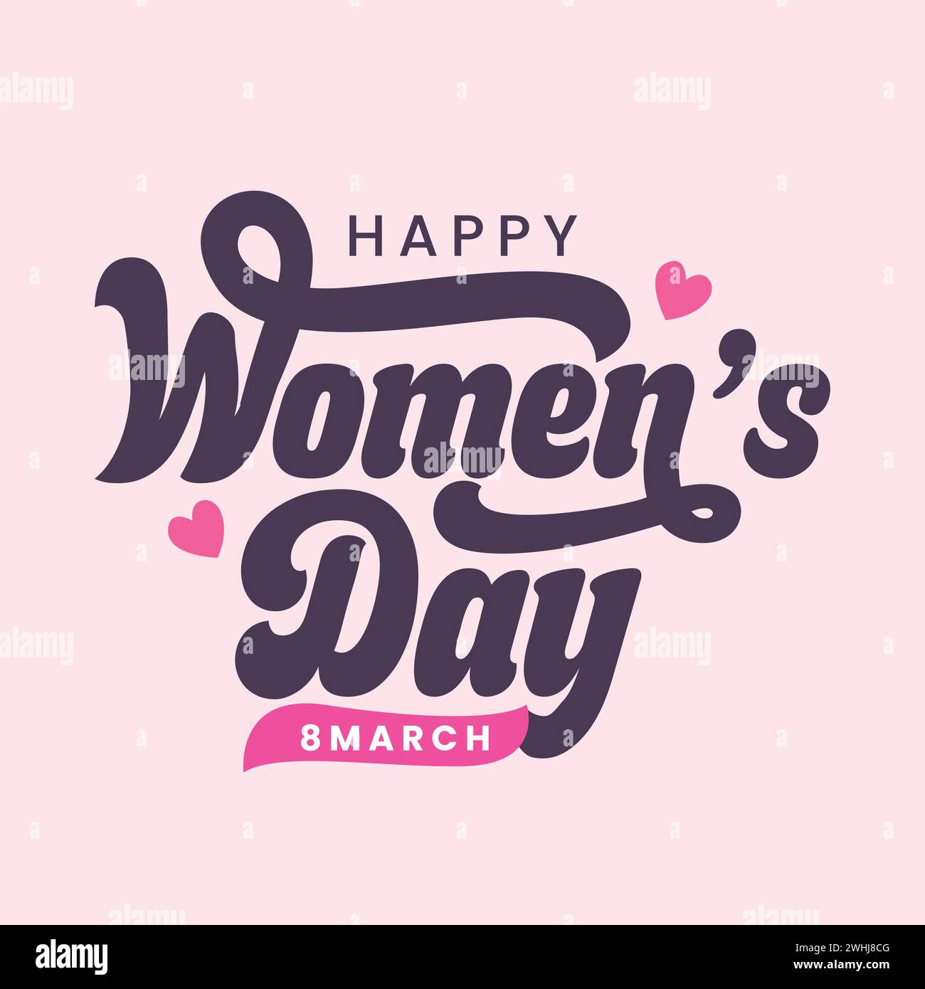 Happy women's day vector handwritten lettering illustration with women ...