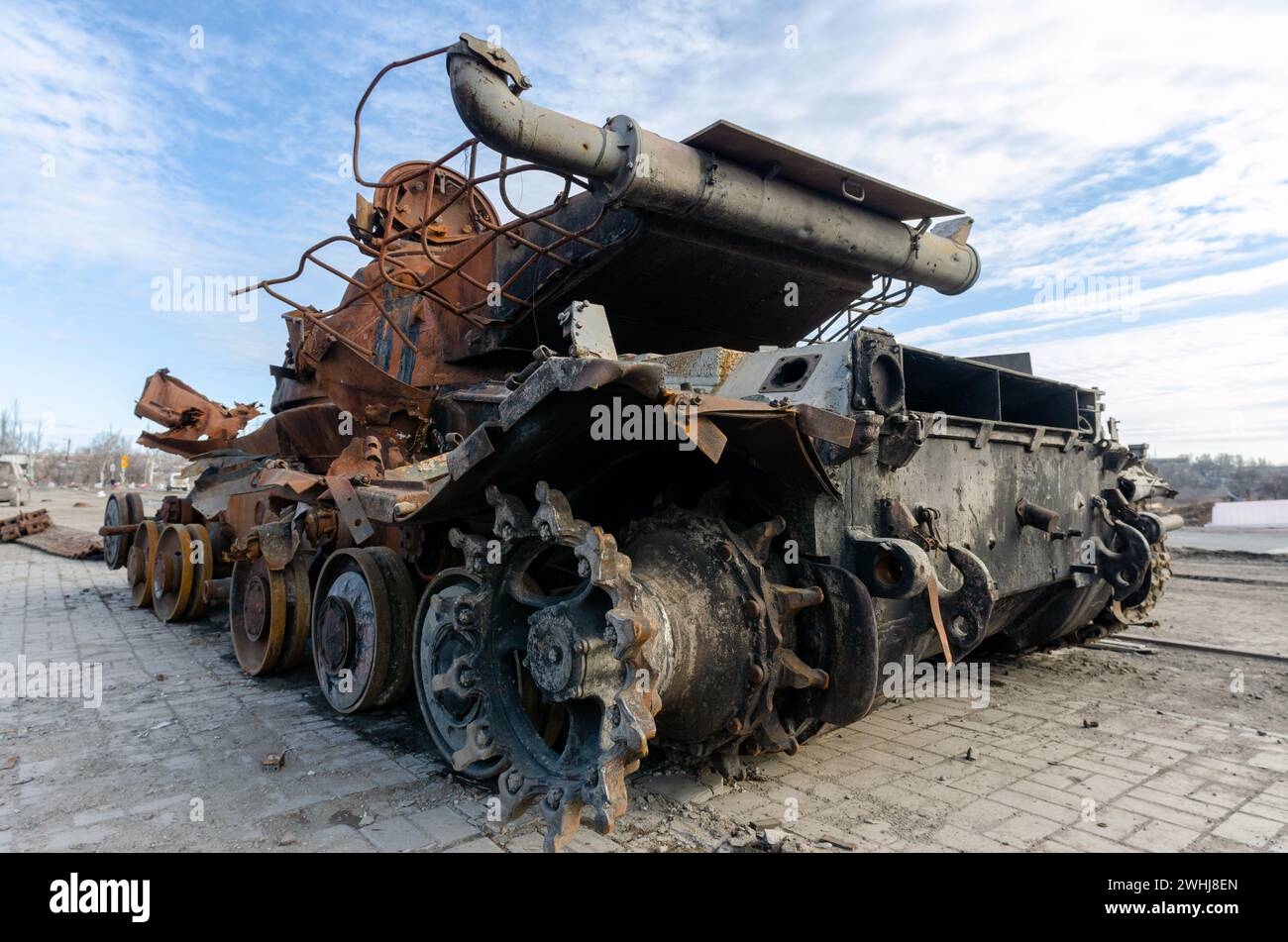 Damaged military tank on a city street in Ukraine Stock Photo - Alamy