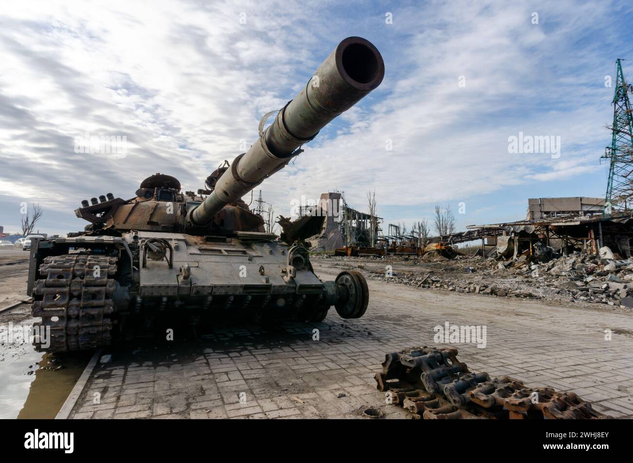 Damaged military tank on a city street in Ukraine Stock Photo - Alamy