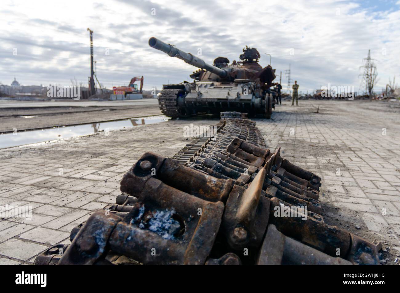 Damaged military tank on a city street in Ukraine Stock Photo - Alamy