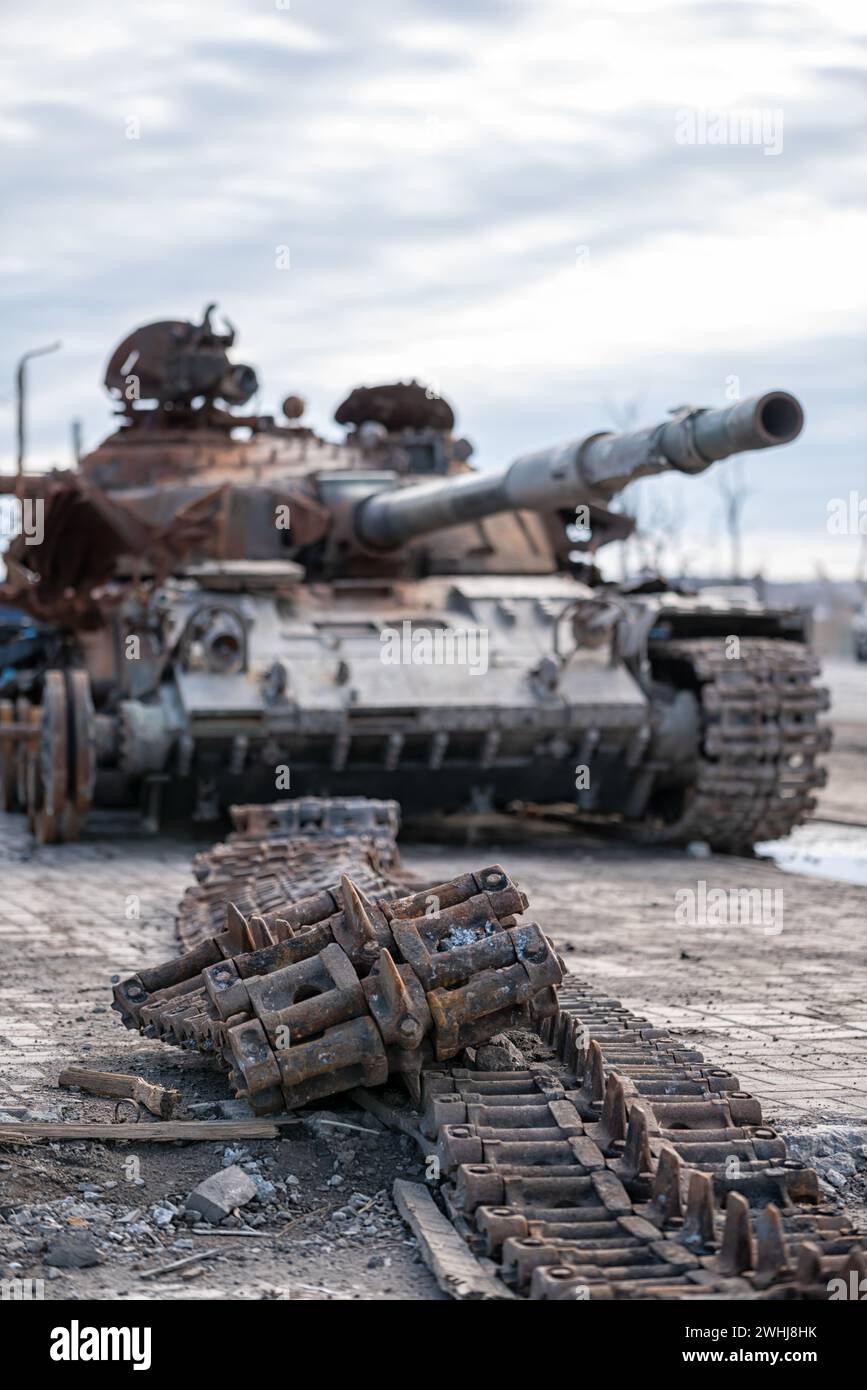 Damaged military tank on a city street in Ukraine Stock Photo - Alamy