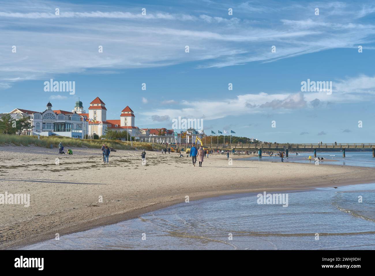Beach of Binz on the German island of Ruegen on the Baltic Sea with the ...