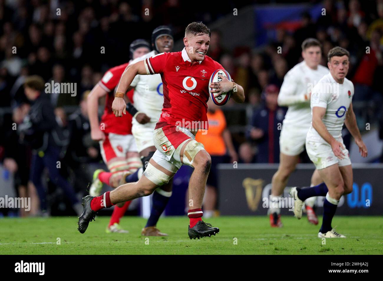 London, England. 10th February, 2024. Wales' Alex Mann on his way to ...