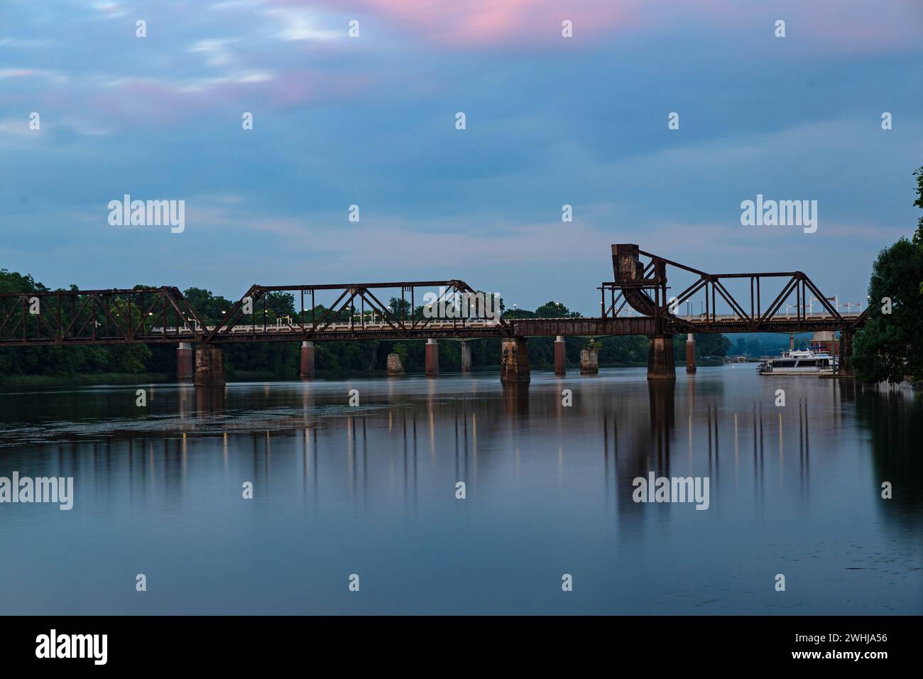 Steel train bridge in Augusta in Georgia in the blue hour Stock Photo ...