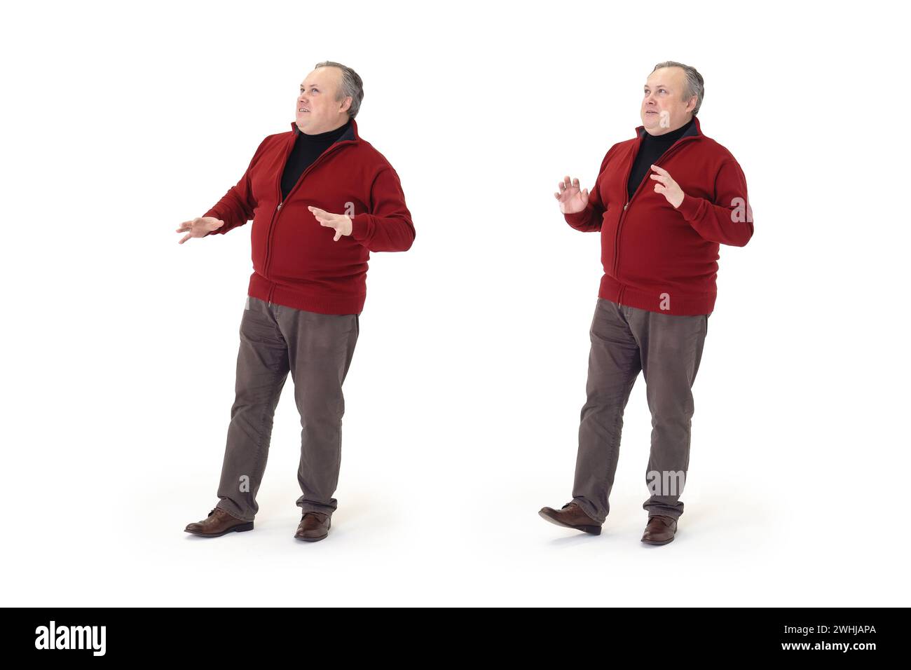 man talking and gesturing in full length on a white background Stock ...