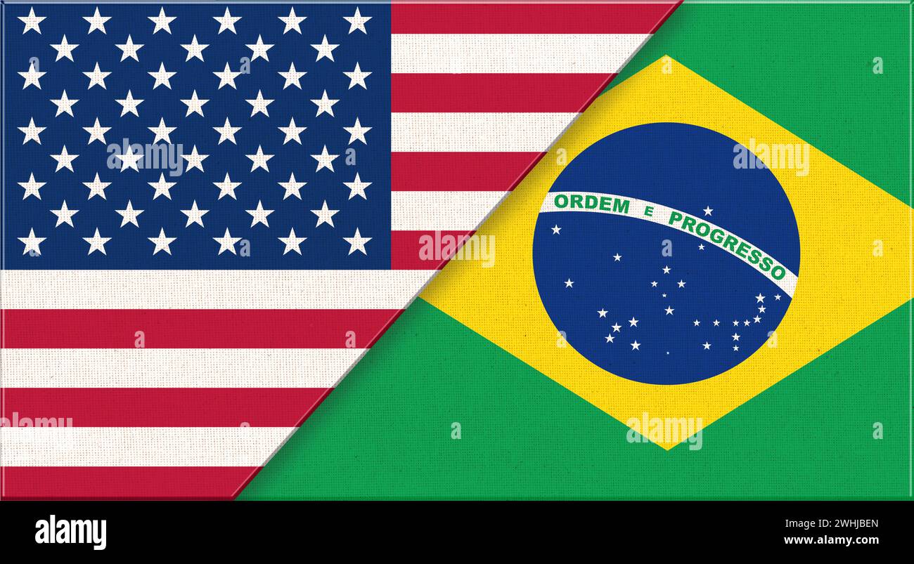 Flags of USA and Brazil. American and Brazilian relations. national ...