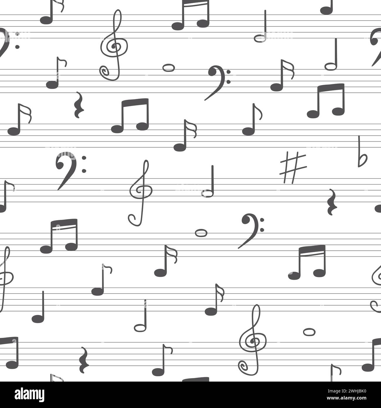 Music seamless pattern background. Hand drawn music notes. Vector ...