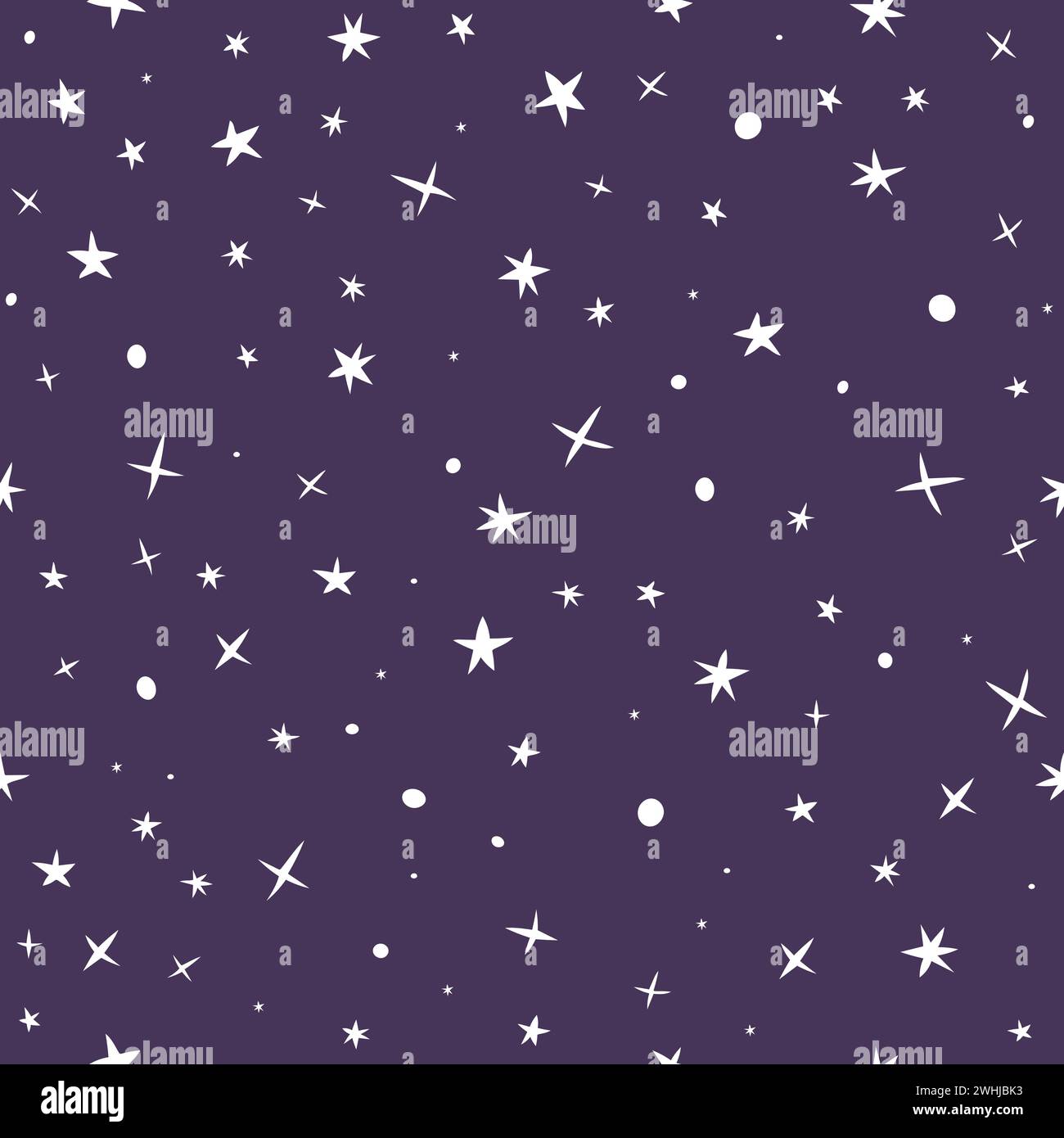 Cute hand drawn seamless pattern with night sky and stars. Vector ...