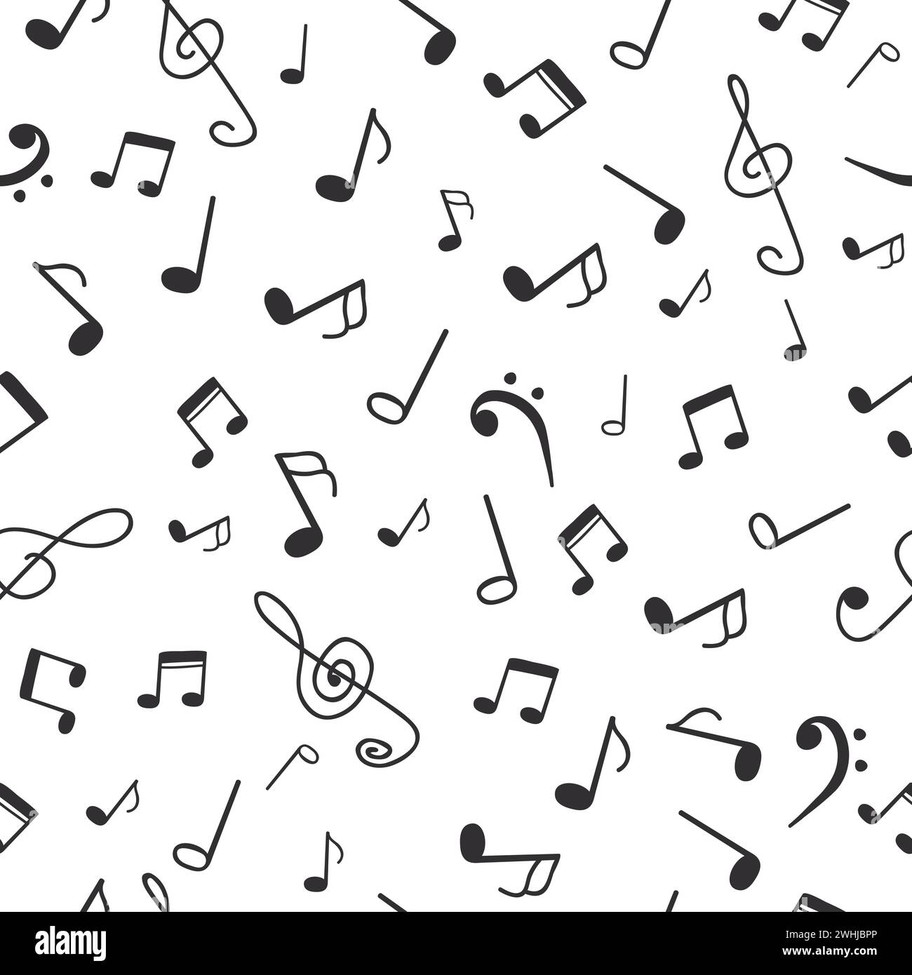 Hand drawn music notes. Music seamless pattern background. Vector ...