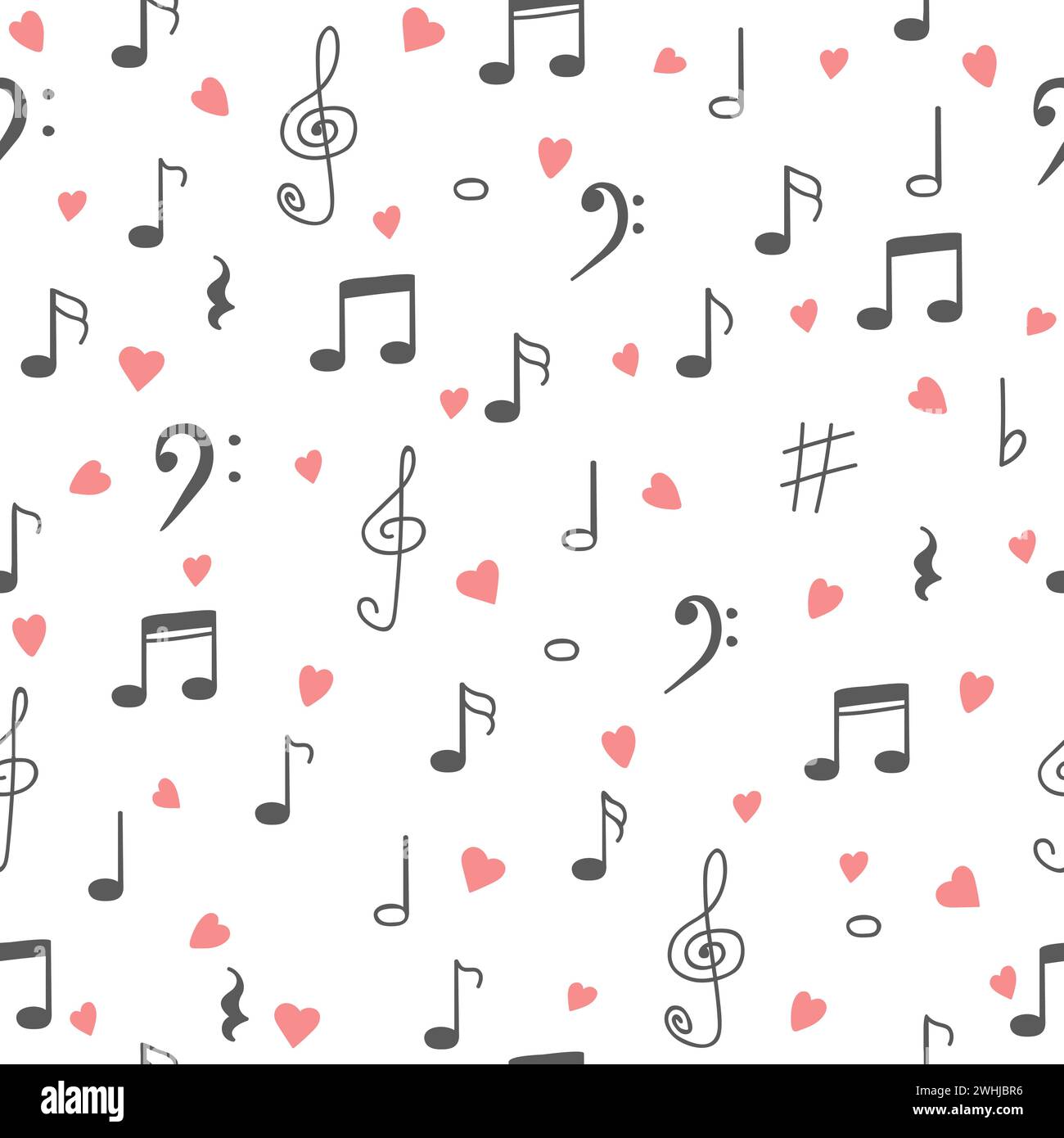 I love music. Music seamless pattern background. Hand drawn music notes ...