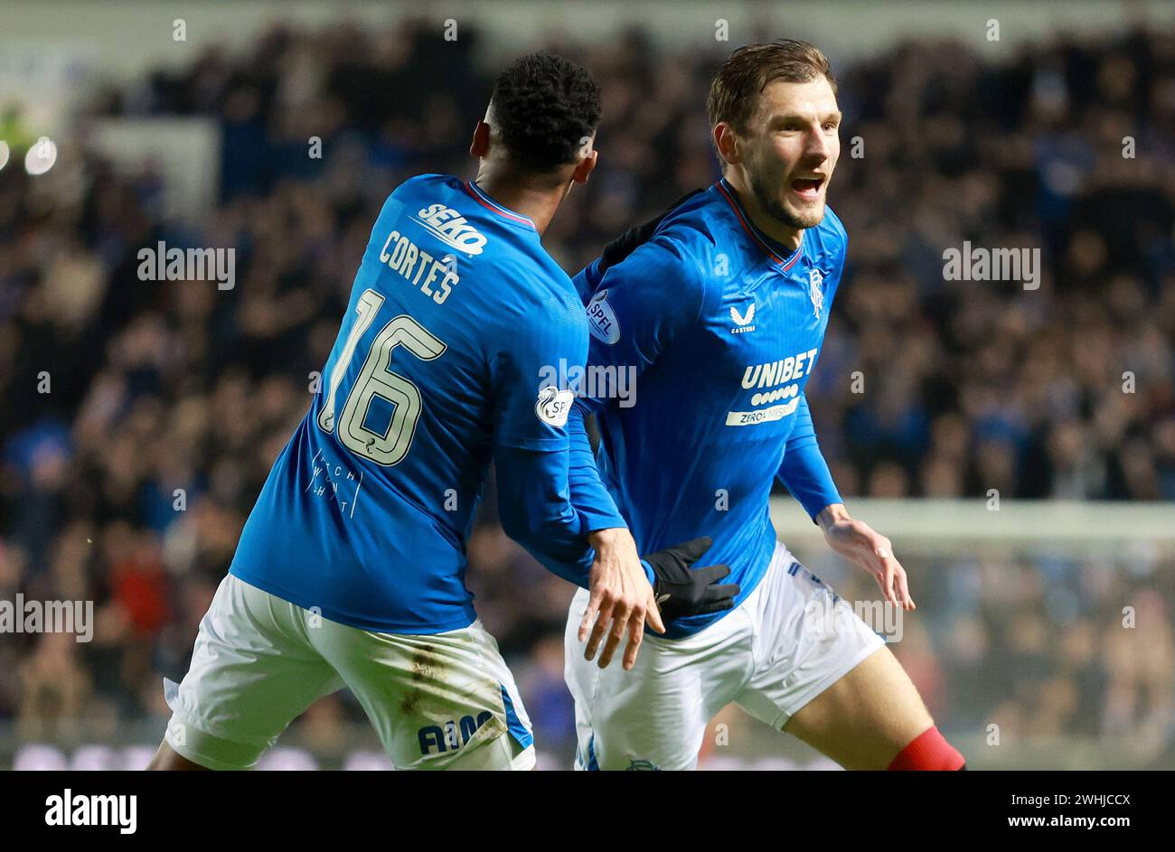 Rangers’ Borna Barisic (right) celebrates scoring their side's first ...