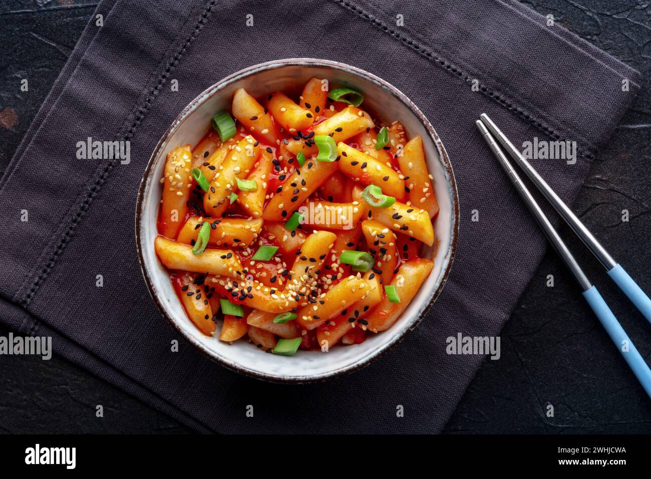 Tteokbokki or topokki, Korean street food, spicy rice cakes Stock Photo ...