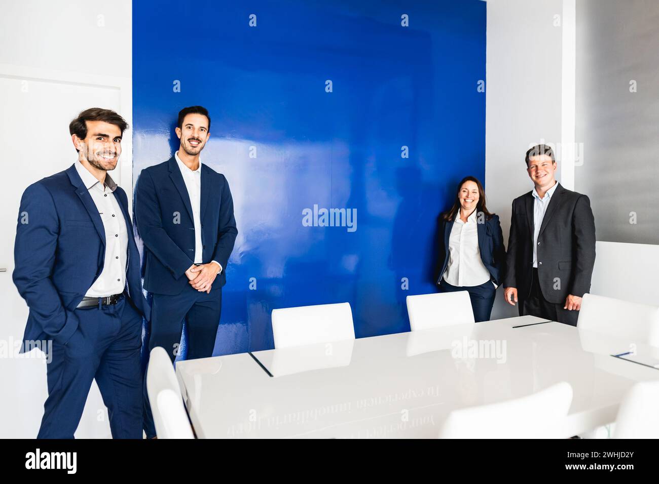 Business team standing in front of camera during meeting work ...