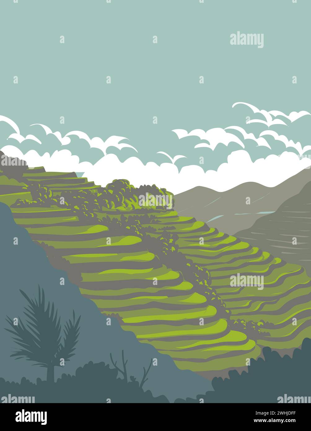 Banaue Rice Terraces of Ifugao Province Luzon Philippines WPA Art Deco ...