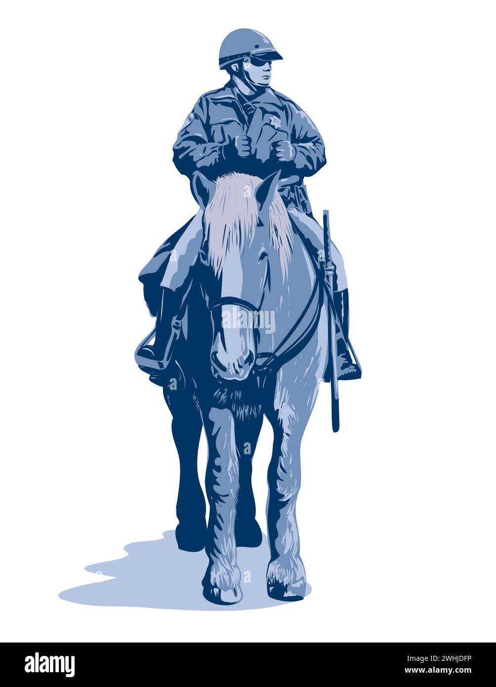 Horse Mounted Patrol Police Officer Front View WPA Art Stock Photo - Alamy