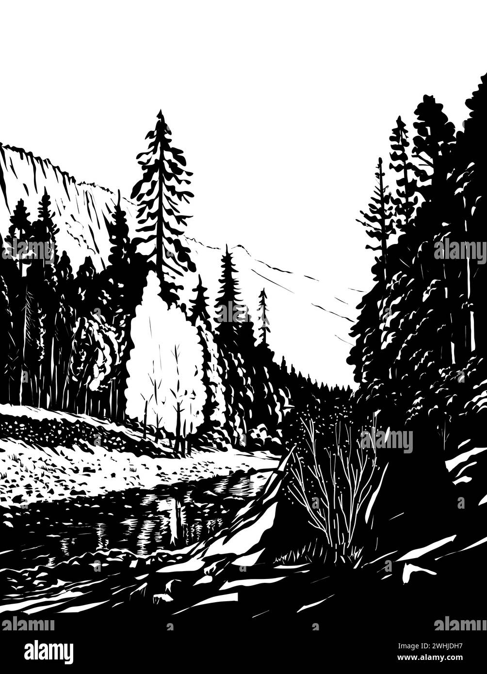 National parks style Black and White Stock Photos & Images - Alamy