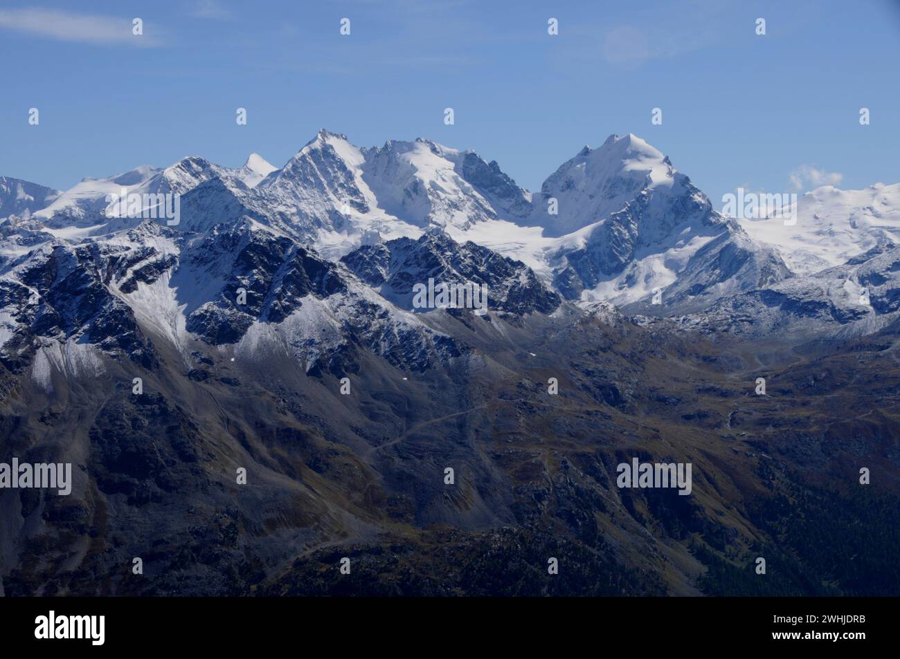 Swiss Alps: Snowmountain-Panorama from Julier in the upper Engadin ...