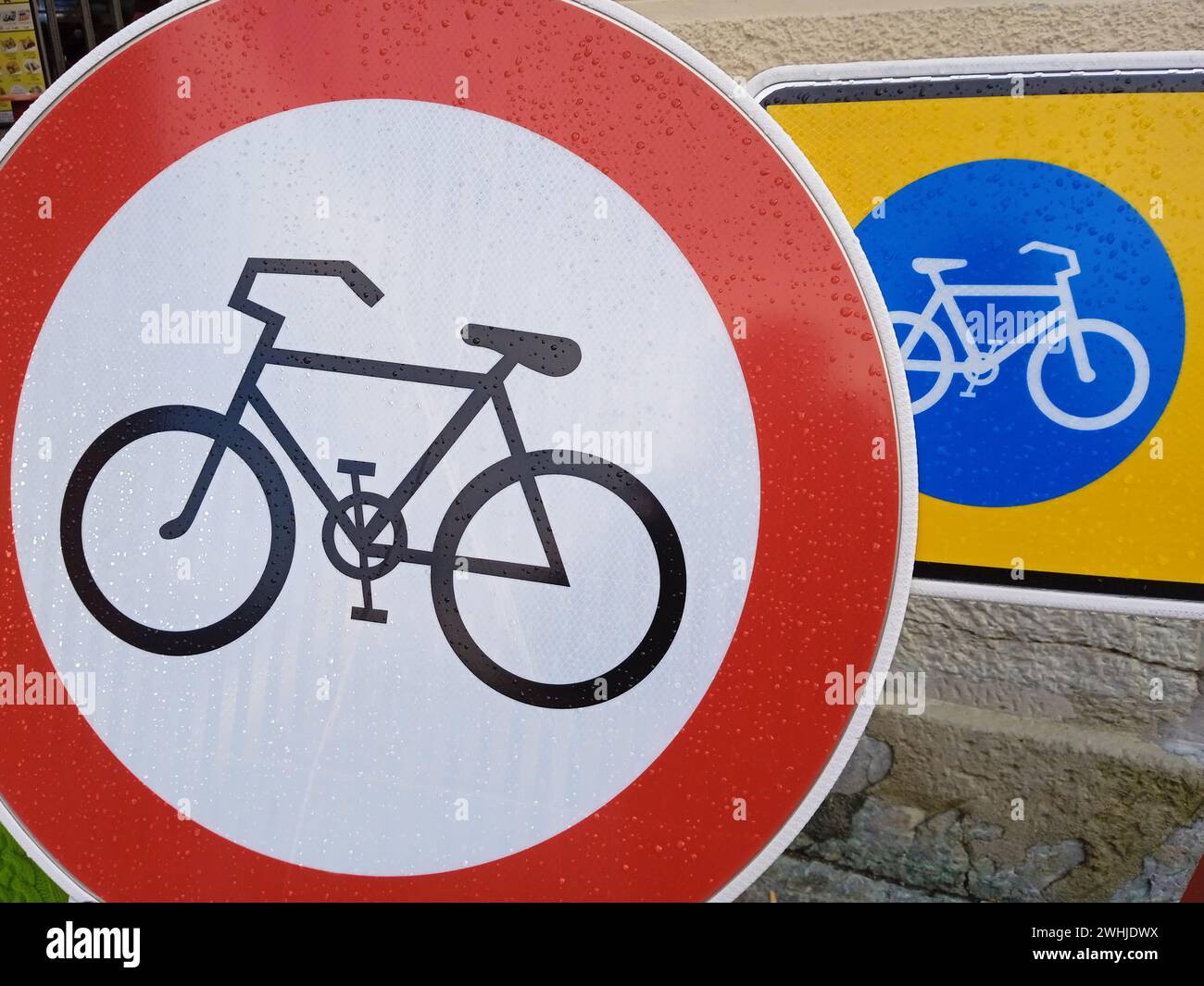 Cycling ban road traffic sign Stock Photo - Alamy
