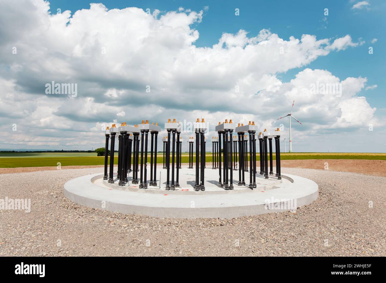 Building wind turbines. metalwork in the foundation of a wind turbine ...