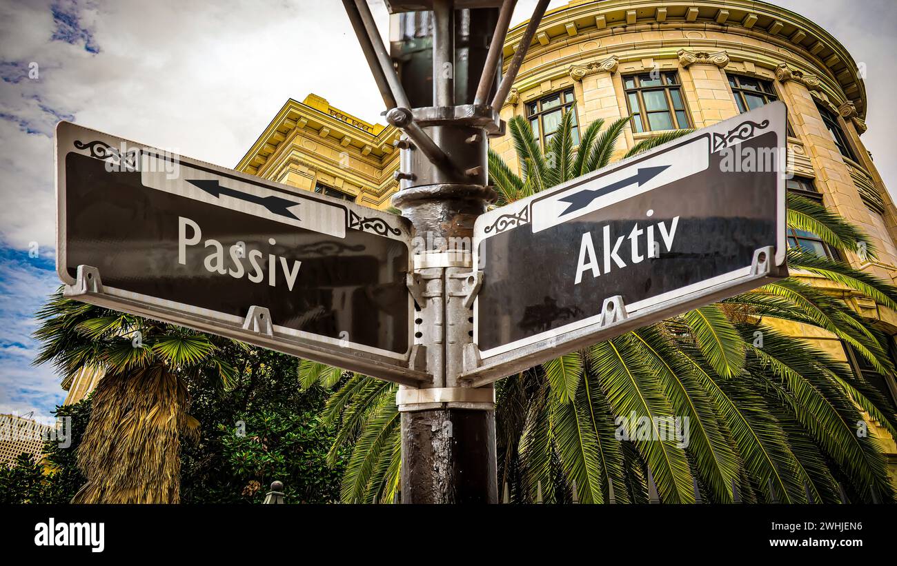 Signposts the direct way to Active versus Passive Stock Photo - Alamy