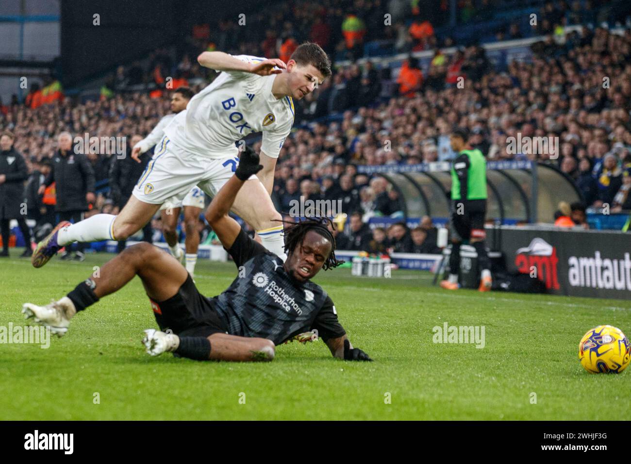 Peter Kioso #40 of Rotherham United F.C challenges the opponent during ...