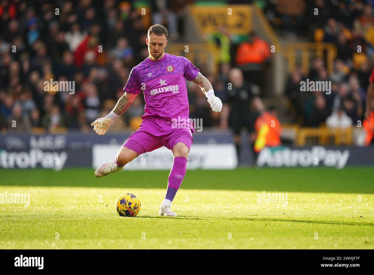 Mark Flekken of Brentford FC making a kick during the Premier League ...