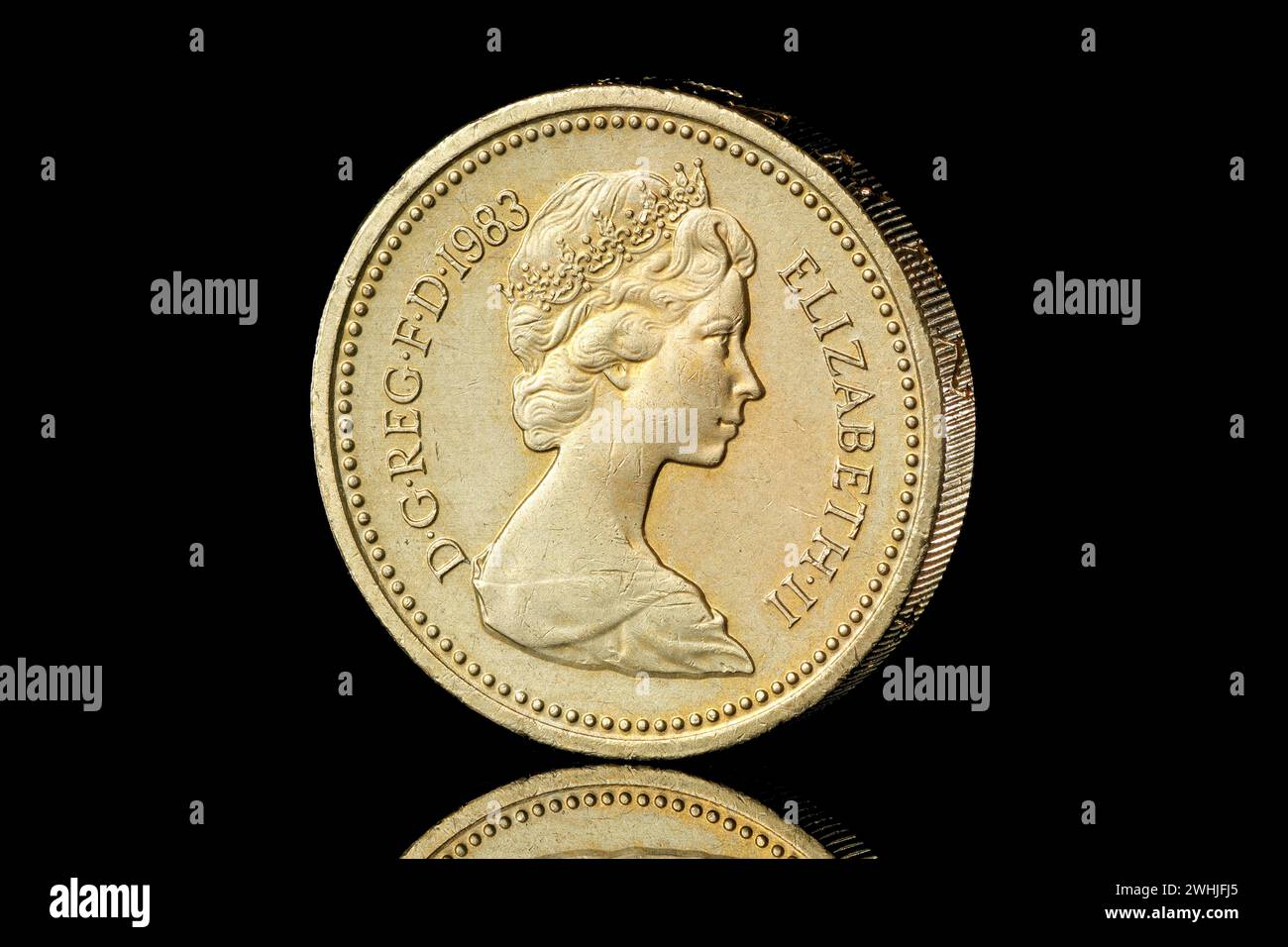 The first One Pound coin issued in the United Kingdom by the Royal Mint ...