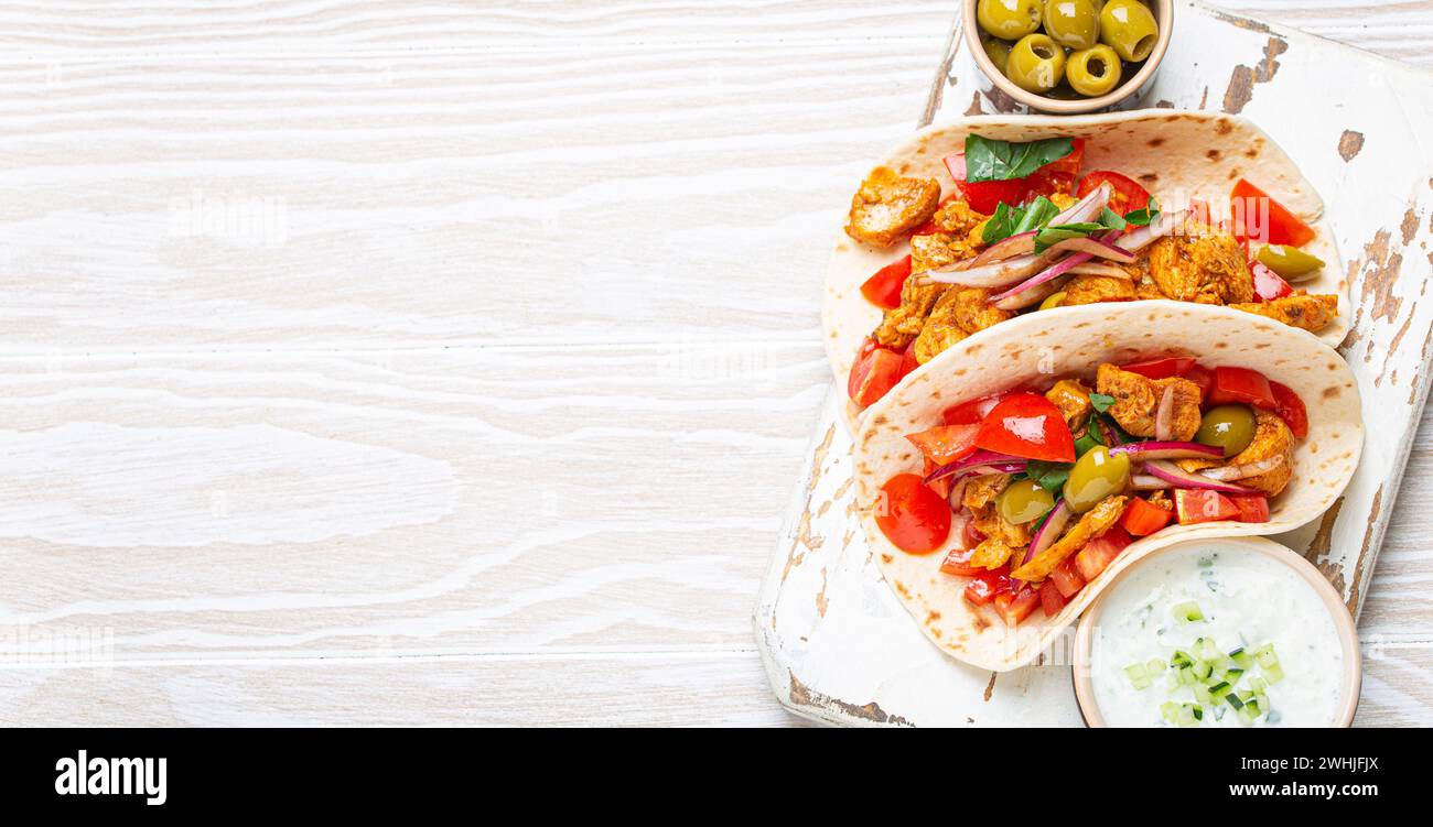 Traditional Greek Dish Gyros: Pita bread Wraps with vegetables, meat ...