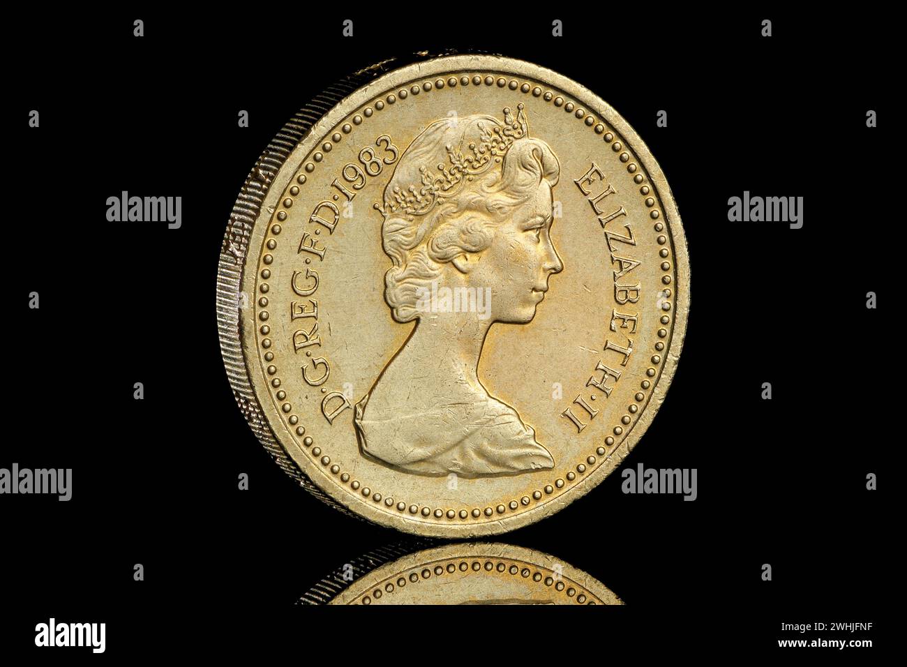 The first One Pound coin issued in the United Kingdom by the Royal Mint ...