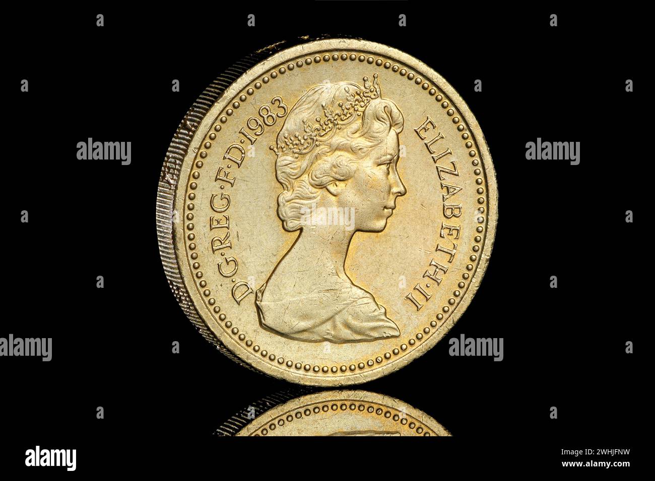 The first One Pound coin issued in the United Kingdom by the Royal Mint ...