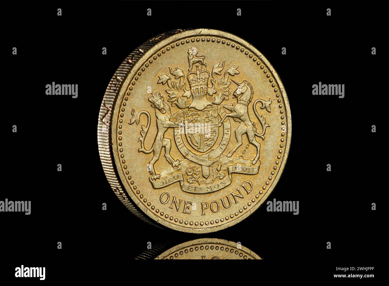 The first One Pound coin issued in the United Kingdom by the Royal Mint ...