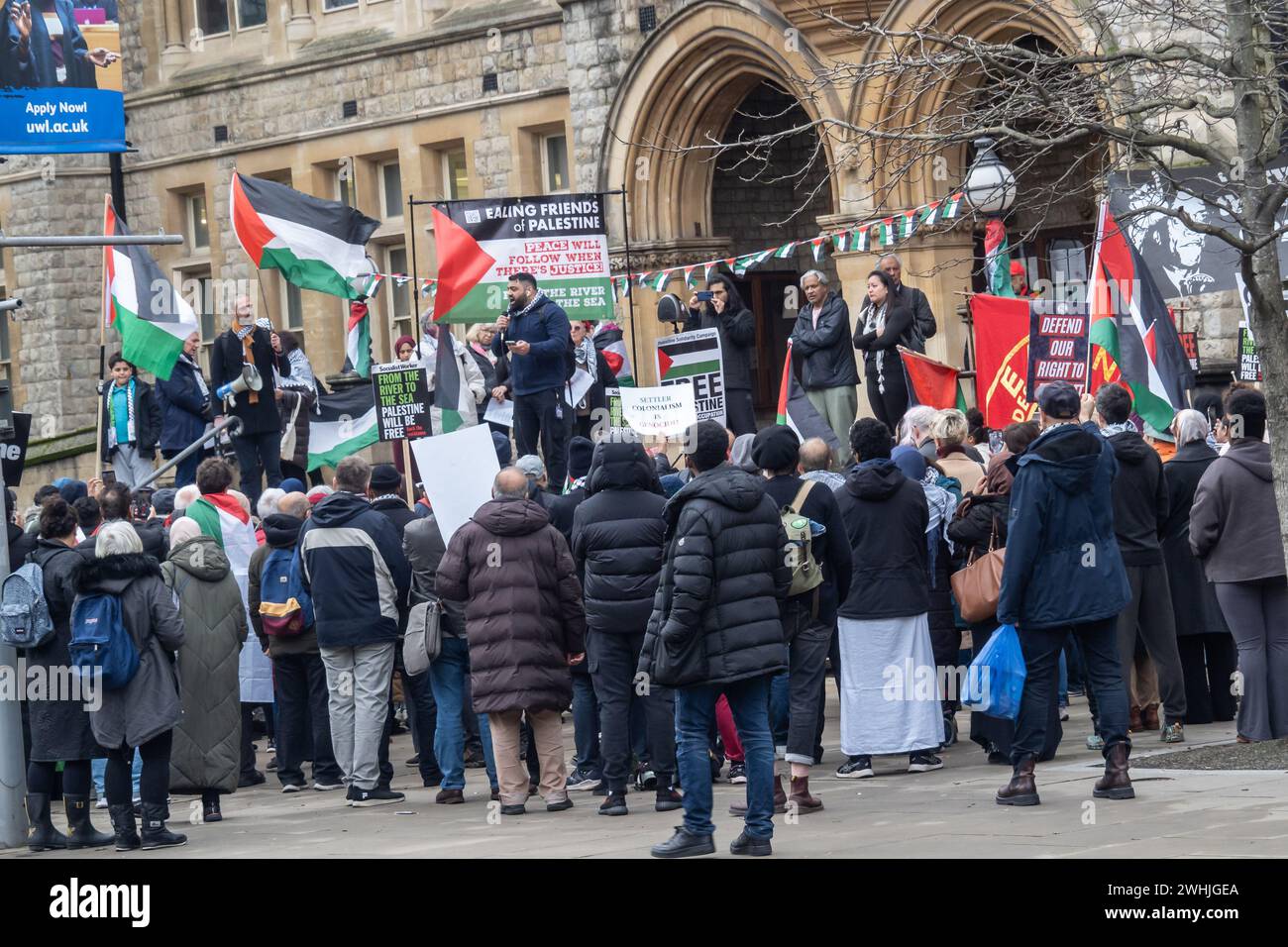 London, UK. 10 Feb 2024. A rally outside Ealing Town hall was one of ...