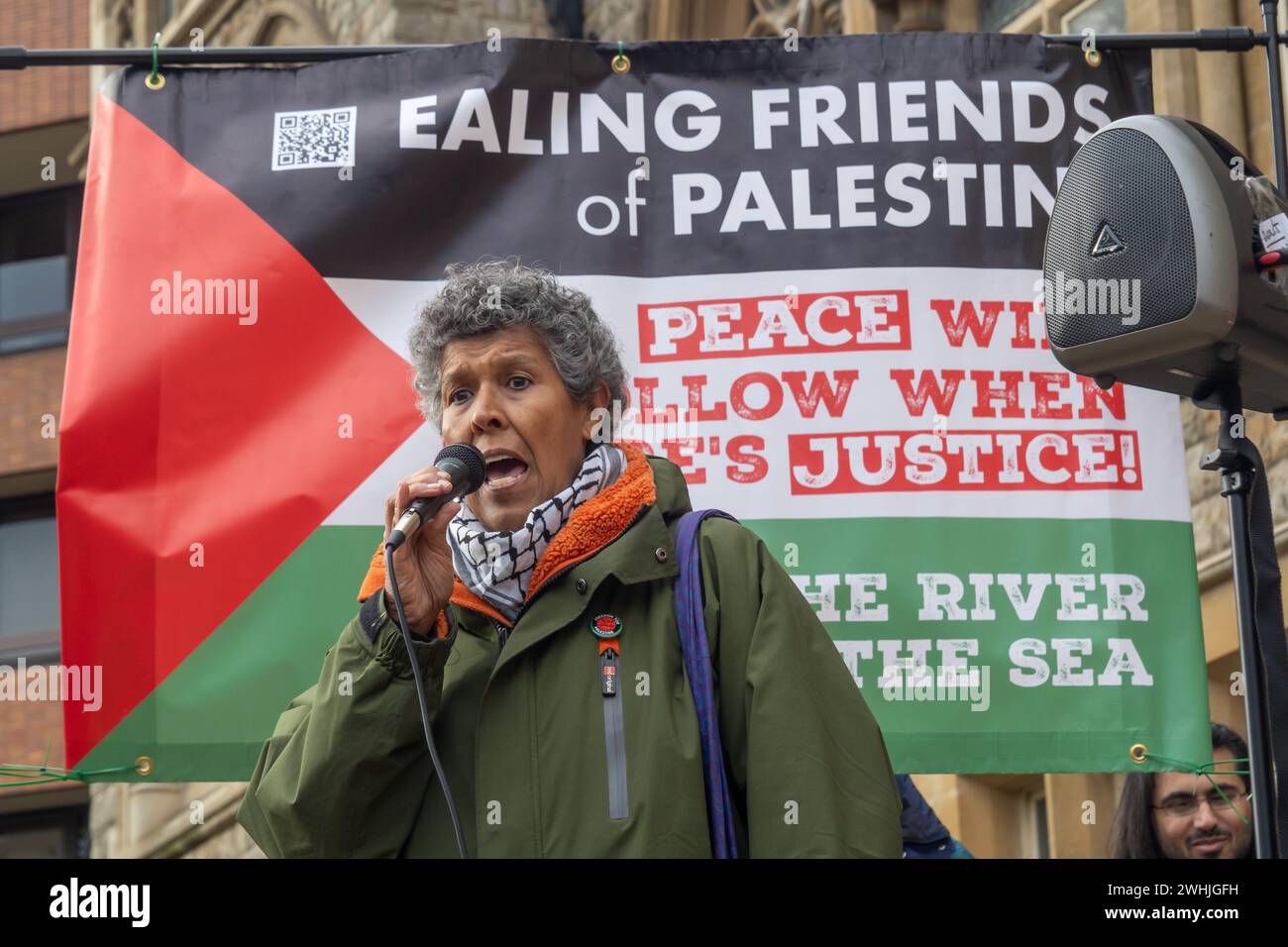 London, UK. 10 Feb 2024. Grenfell campaigner Moyra Samuels. A rally ...