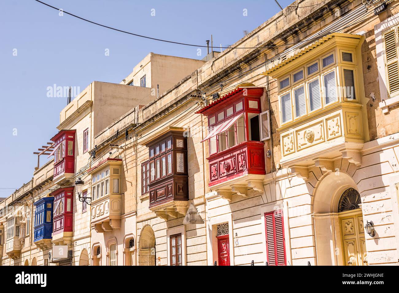 Gallarija, closed balconies, typical of Malta, of various colours Stock ...