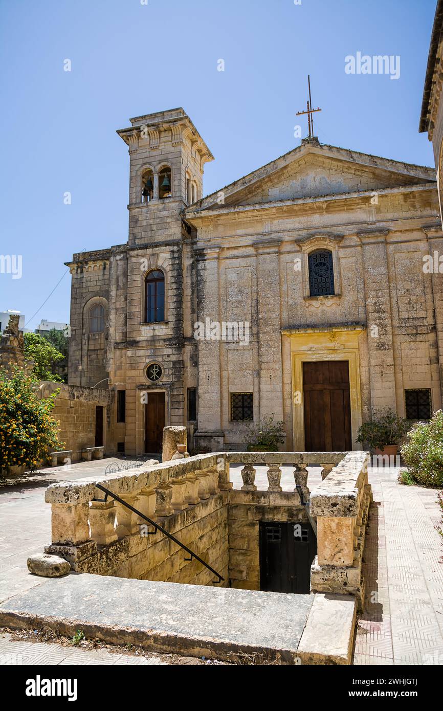 Facade of the Church of St. Agatha in Rabat (Malta) and staircase ...
