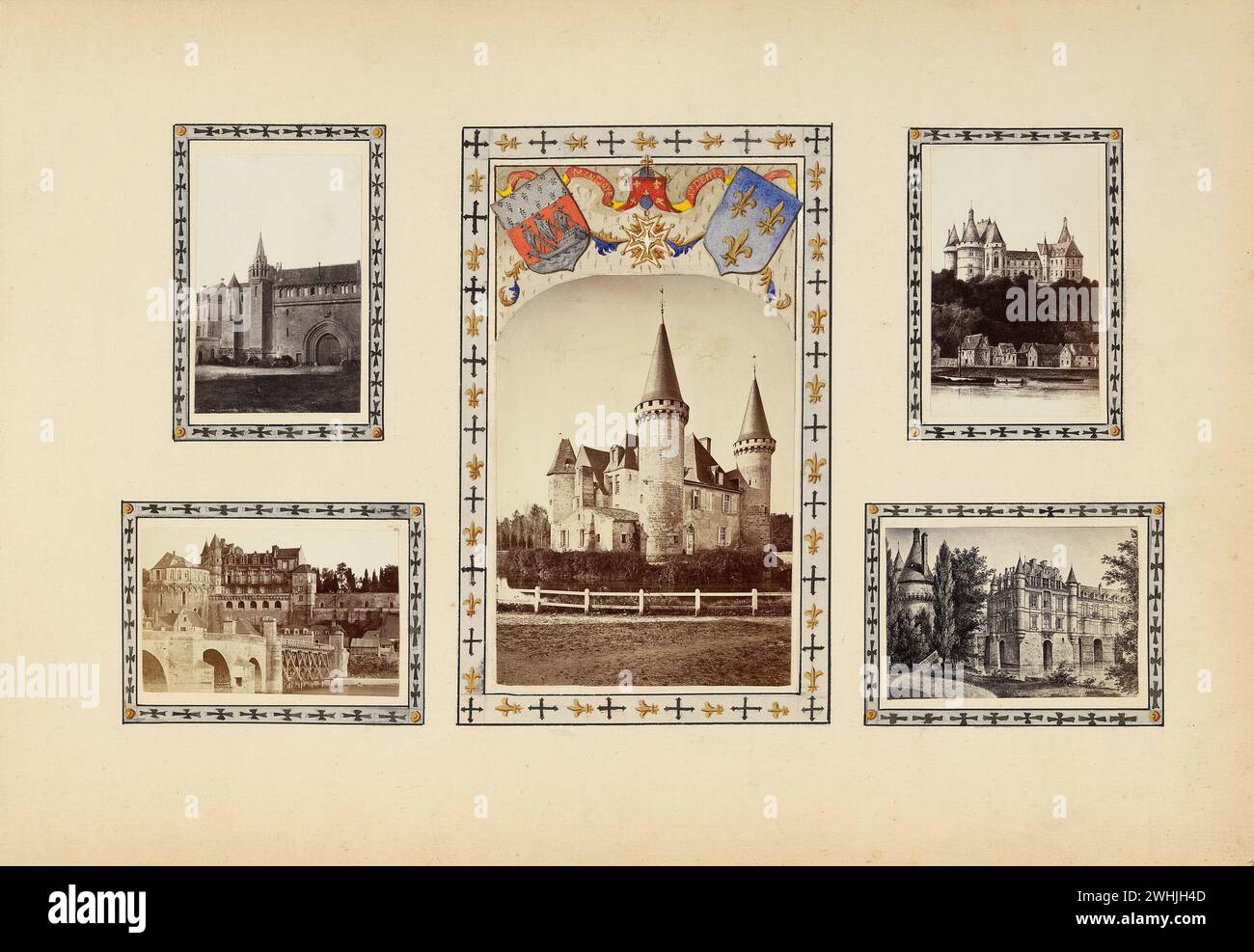 Photocollage of pictures of French chateau all framed with ...