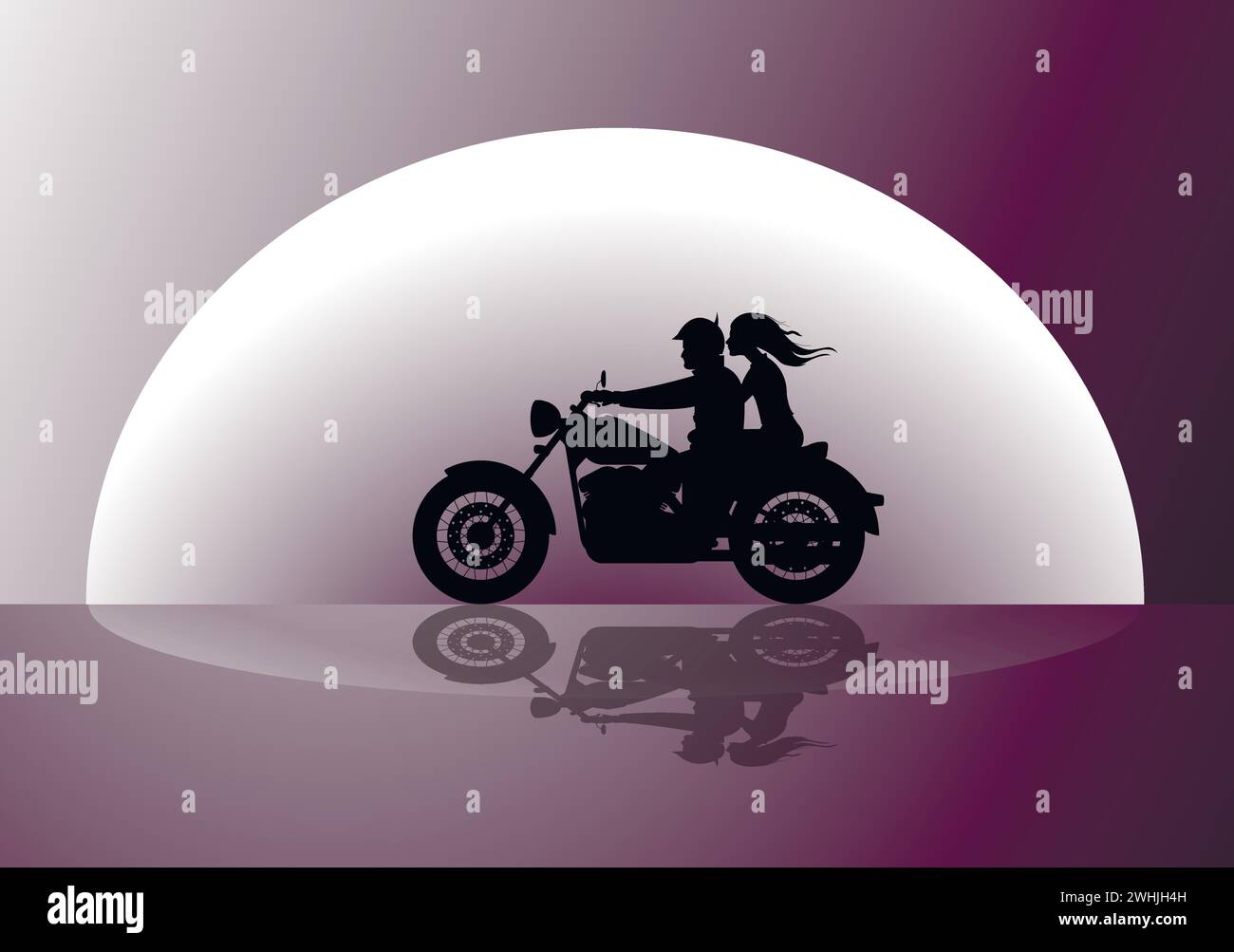 Silhouette of a motorcycle ride against the background of the moon ...