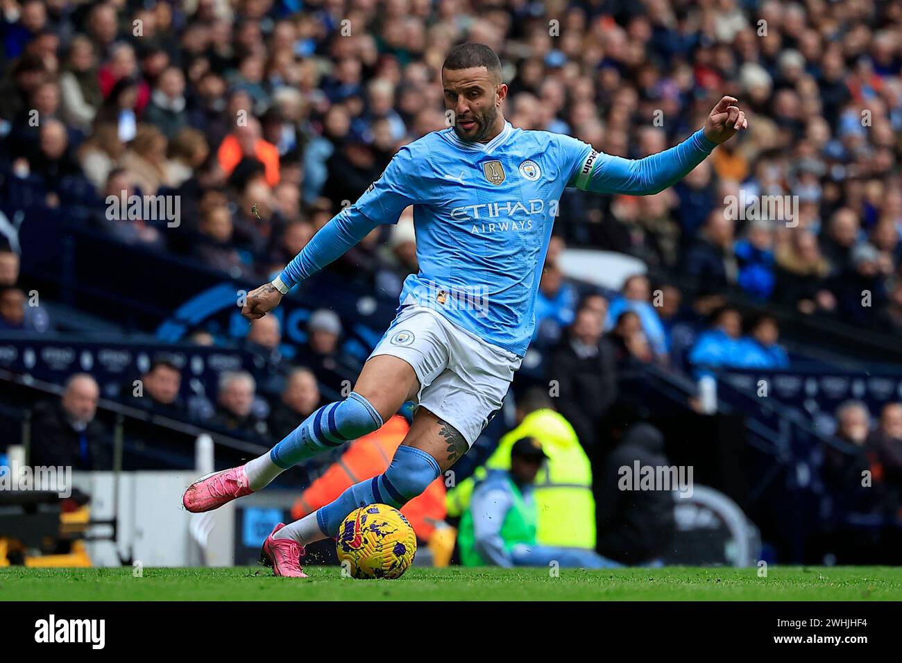 Kyle Walker of Manchester City runs with the ball during the Premier ...