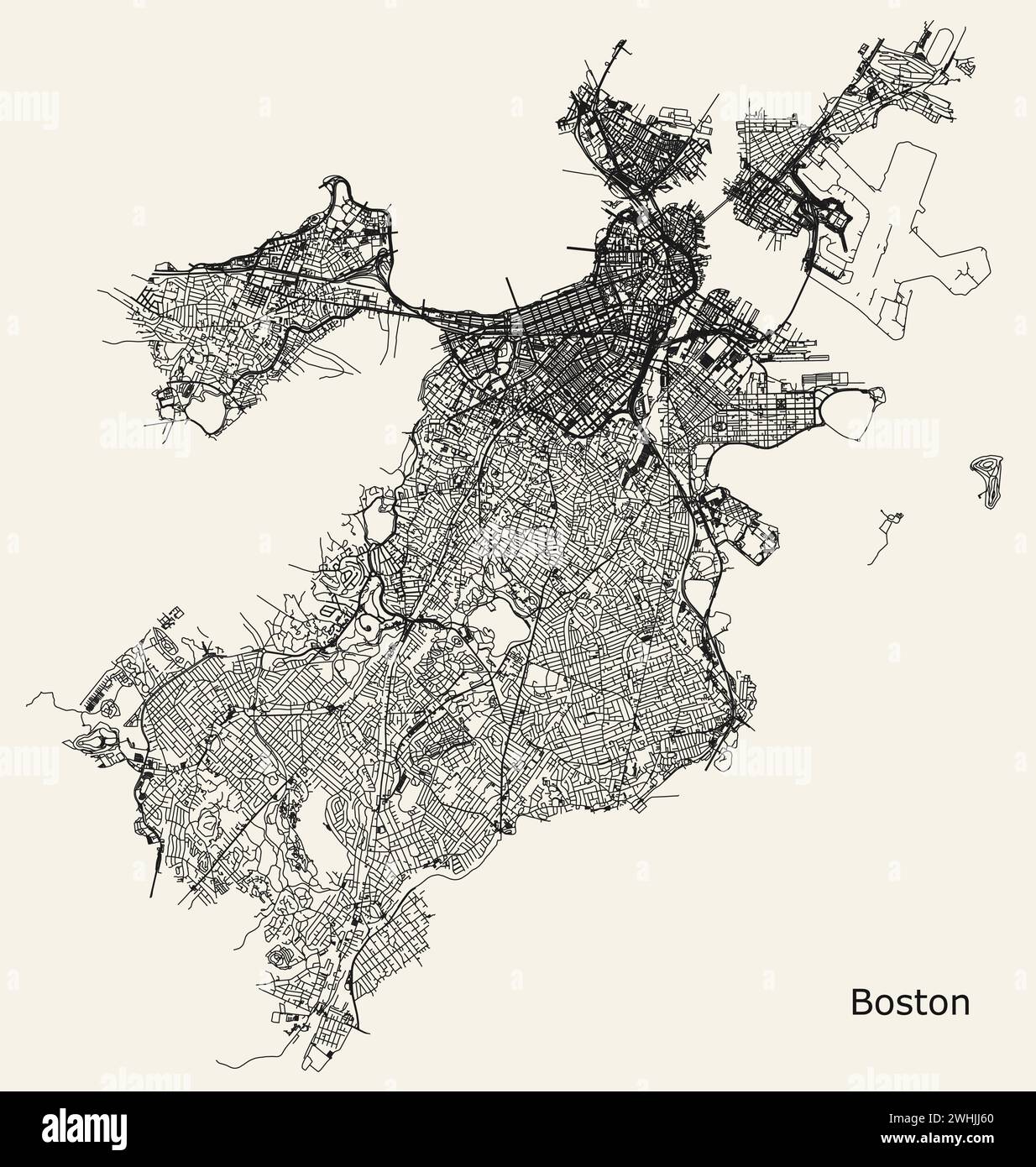 City road map of Boston, Massachusetts, USA Stock Vector Image & Art ...